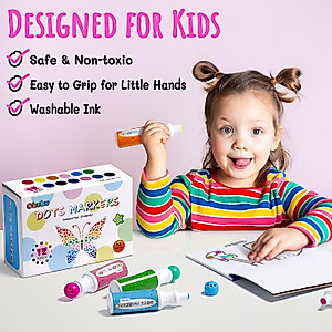 Ohuhu Washable Dot Markers for Toddler 12 Colors Bingo Daubers 40 ml (1.41 oz) with 30 Pages Kids Activity Book for Kids Children (3 Ages +) Preschool Non-Toxic Water-Based Dot Art Markers