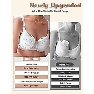 Wearable Breast Pump Hands Free Electric Breast Pump with 4 Modes & 9 Levels, 1600 mAh Super Quiet Portable Painless Breastpump Breastfeeding Essentials for Outdoor, 17/19/21/24mm Flanges (2)