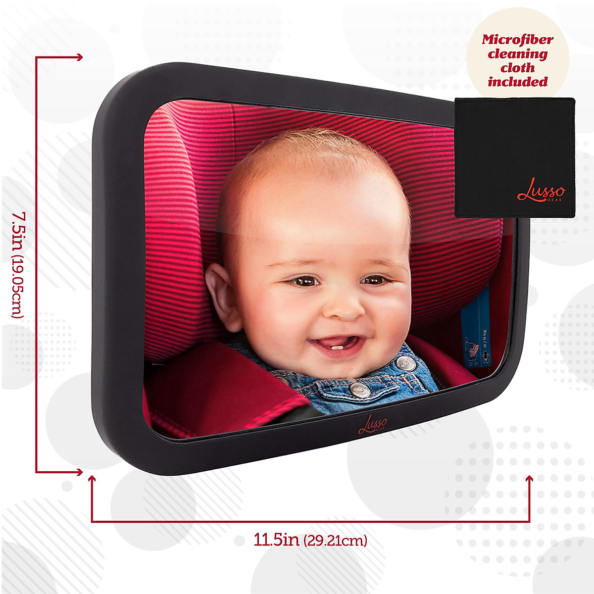 Lusso Gear Baby Car Mirror - Rear-Facing Infant Mirror for Car with Crystal Clear View - Secure Shatterproof Backseat Design, Black
