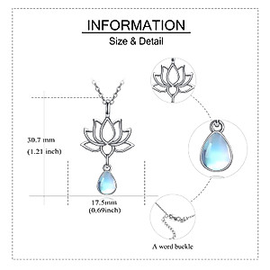 URONE Lotus Flower Pendant Necklace for Women Sterling Silver Simulated Moonstone Yoga Jewelry Gift
