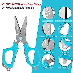 FLISSA 4PC Fishing Tool Kit, Fish Lip Gripper with Scale, Muti-Function Fishing Pliers, Braided Line Scissors, 6'' Fish Fillet Knife, Saltwater Resistant Fishing Gear with 3PCS Safety Coiled Lanyard