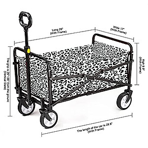 Outdoor Collapsible Wagon Leopard Texture Repeats Seamless Black White Camping Shopping Garden Cart Heavy Duty Wagon Adjustable Portable Utility Folding Wagon with Wheels