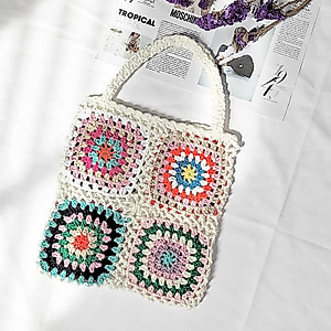 White Granny Square Handmade Crochet Flowers Shoulder Vintage Style Tote Bag Romantic Handbags Diy Kintting 01Sky blue