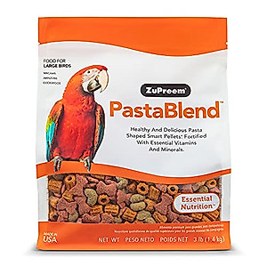 ZuPreem PastaBlend Bird Smart Pellets Food for Large Birds, 3 lb Bag - Made in The USA, Daily Nutrition, Essential Vitamins, Minerals, for Amazons, Macaws, Cockatoos