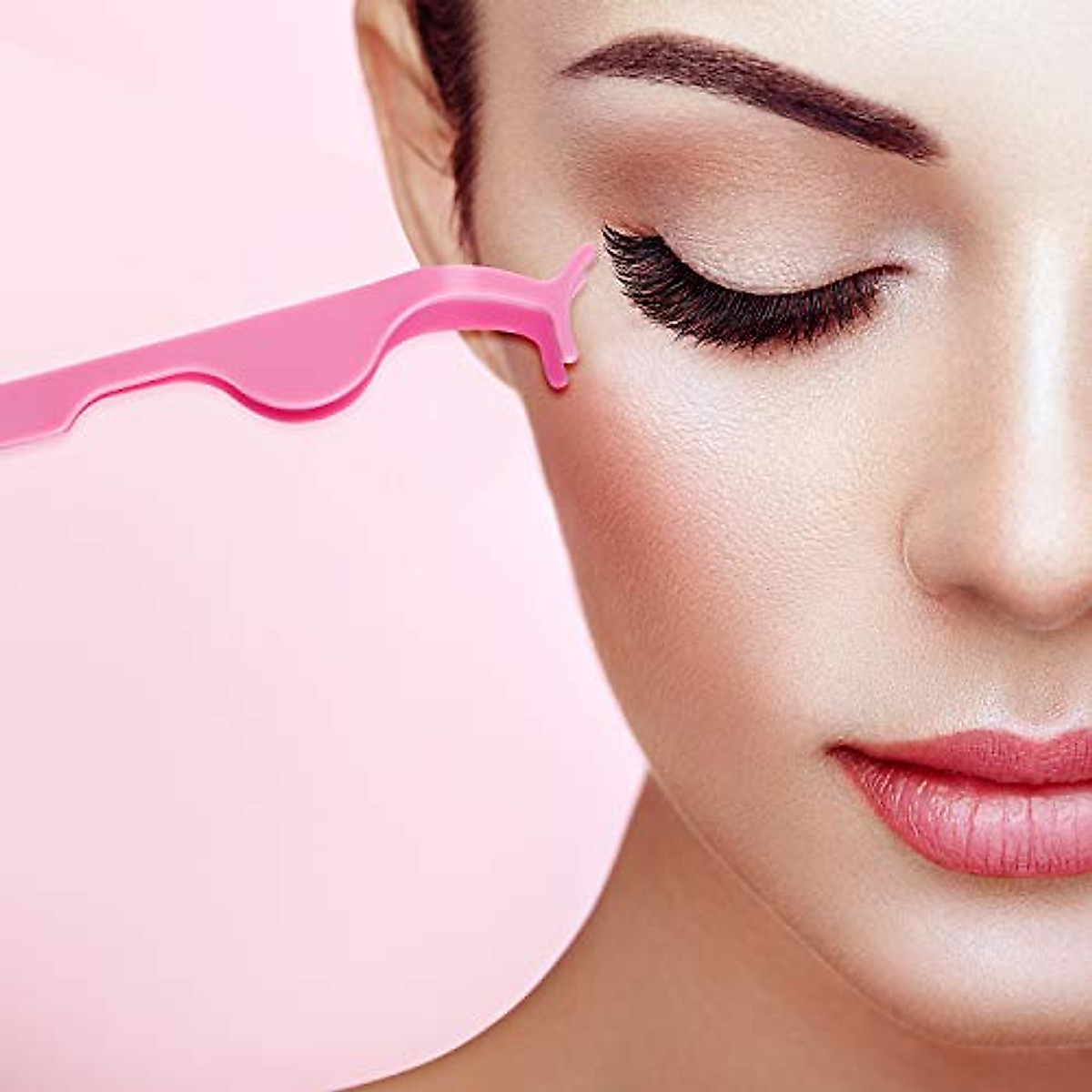 Mudder 60 Pcs Plastic Eyelashes Extension Tweezers False Eyelash Applicator Tool Eyelashes Clip Fish Tail Clip Tweezers for Lashes Application and Removal(Pink)