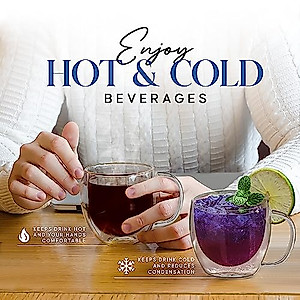 Kitchables Double Wall Glass Coffee Mugs Set of 4, 5oz with Handle Insulated Glass Coffee Mug without Handle, Clear Coffee Mugs, Tasas Transparente Para Café Bonitas