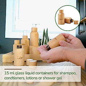 EcoLuxe Sustainable Gift Box Personal Care Travel Sized Toiletries Bundle, Bamboo Toothbrush, Dental Floss, Comb,Liquid Containers, Razor, Bamboo Travel Case and Stand, 9 Items