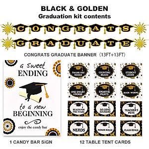 HERZOME Graduation Candy Bar Decorations 2022 Graduation Banner and Candy Bar Buffet Sign (Unframed) with 12 Label Tent Cards Set