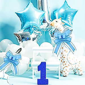 WEWILUCK Gift Wrap Bows Big, Blue Bow for Gift Baskets, Flower Bouquet, Paper, Pull Bows for Gift Wrapping, Gift Bag, Box, Baby Showers, Hanukkah(6 inches, 15PCS)