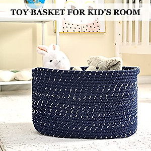 HOMHOLDON Cotton Rope Storage Baskets for Organizing, 15"x10"x9" Set of 1 Woven Basket for Storage, Shelf Basket Cube Storage Bins for Bathroom,Bedroom,Living Room,Laundry,Nursery Room,Clothes,Towels,Toys,Blanket(Spotted Blue)