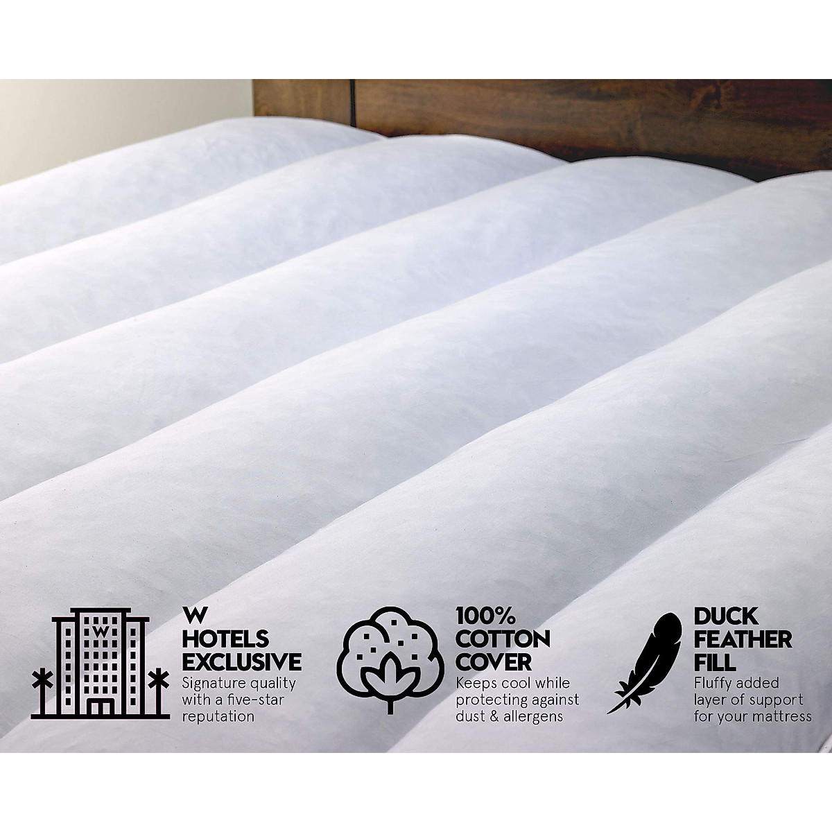 W Hotels Featherbed - Mattress Cover - Hotel Luxurious, Soft Duck Featherbed - Queen (60" x 80")