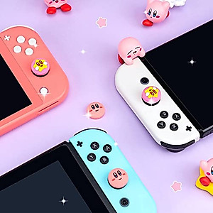 BelugaDesign Pink Puff Ball Switch Thumb Grips | Cute Anime Smash Star Allies Forgotten Land | Pastel Pink Button Joystick Caps | Compatible with Nintendo Switch Standard Lite OLED