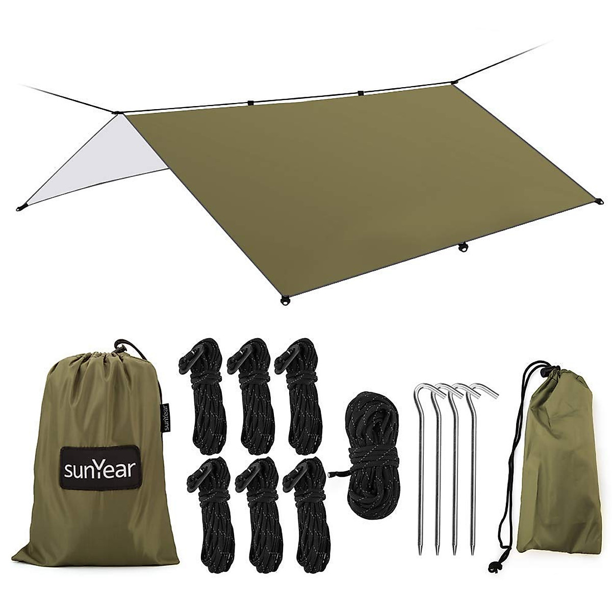 Sunyear Camping Hammock with Net & Sunyear Hammock Rain Fly Tent Tarp Provides Effective Protection Against Rain