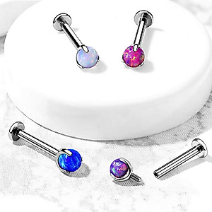 Pierced Owl 16GA G23 Implant Grade Titanium Synthetic Opal Internally Threaded Flat Back Stud (Pink)