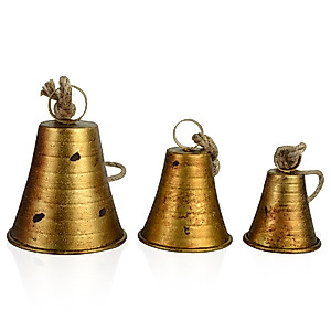 Styleonme Decorative Bells, Christmas Bells, Metal Indoor and Outdoor Blessing Bells, 3-Piece Set of Harmonious Bells, Vintage Handmade and Rustic Lucky Christmas Bells Hanging on a Rope