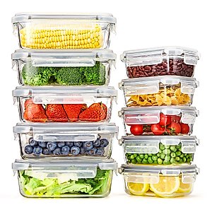 Glotoch 10 Pack Glass Food Storage Containers with Lids Reusable, Ultra Thick Borosilicate Glass Containers for Meal Prep/Lunch, Dishwasher/Microwave/Oven/Freezer Safe, Grey