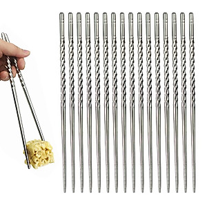 8 Pairs Reusable Chopsticks Stainless Steel Metal Chop Sticks Finger Multipack Threaded Japanese Chinese Korean Chopstick Dishwasher-Safe