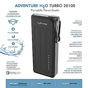 myCharge Portable Charger Waterproof USB C Power Bank Adventure 20100mAh Internal Battery / 18W Turbo Fast Charging Rugged Outdoor External Battery Pack Backup for Apple iPhone, iPad, Android