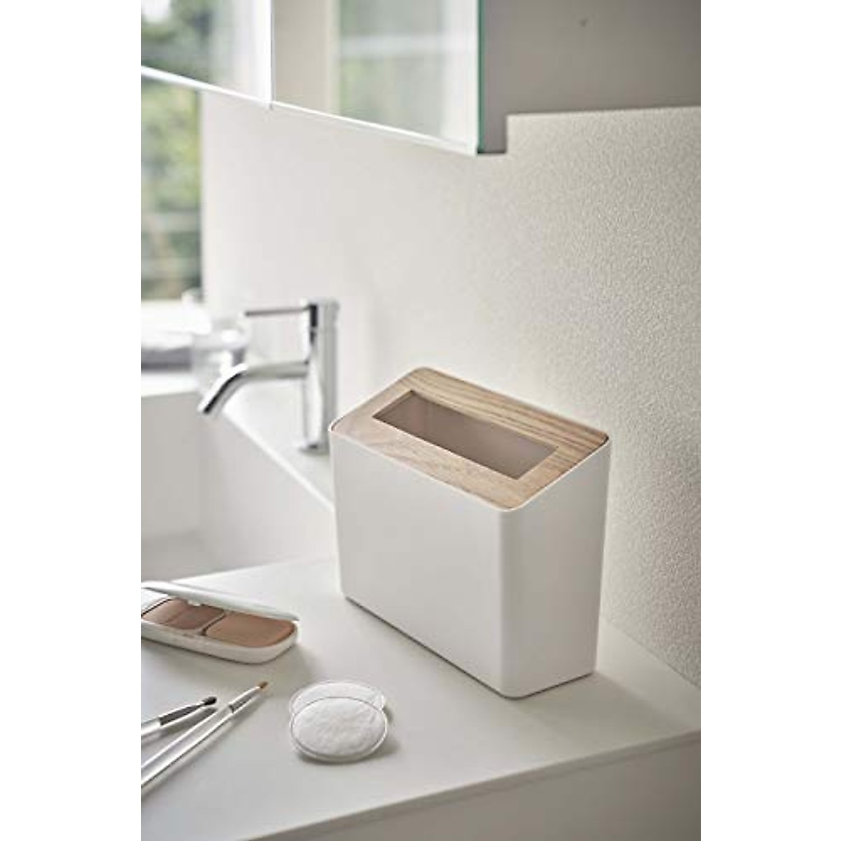 Yamazaki Countertop Waste Bin Home Table Top Plastic | Trash Can, One Size, Walnut