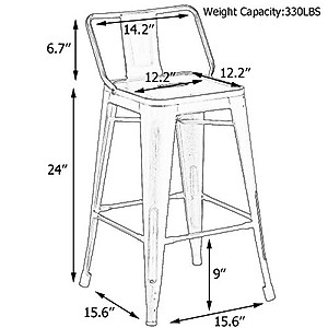 Andeworld Distressed Bar Stools Set of 4 Industrial Counter Stools Metal Barstools for Indoor-Outdoor (24 inch, White)
