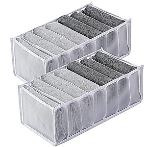 Washable Wardrobe Clothes Organizer, Upgraded 2Pcs Leggings T-Shirt Compartment Storage Box with Handles, 7 Grids Closet Organizers Storage, Foldable Drawer Mesh Separation Box for Bedroom(White)