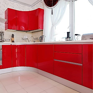 Wudnaye Red Contact Paper Peel and Stick Wallpaper for Kitchen 15.7inchx78.7inch Shiny Red Wallpaper Self Adhesive Contact Paper for Cabinet Wallpaper Stick and Peel Contact Paper Decor Wall Paper