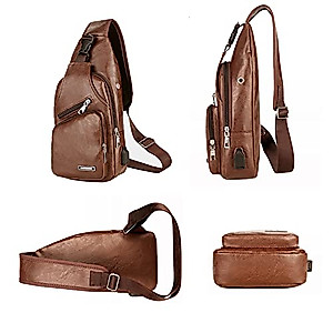 Crossbody Backpack for Men Women ,Sling Bag for Men Sling Backpack with USB Charging Port Sling Backpack Hiking Backpack Multipurpose Crossbody Chest Bag For Hiking Camping Outdoor Travel Brown
