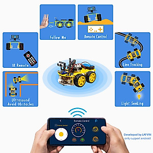 LAFVIN 4WD Multi Robot Car Kit Upgraded V2.0 Robot STEM/Graphical Programming Robot Car Compatible with Arduino IDE with Tutorial