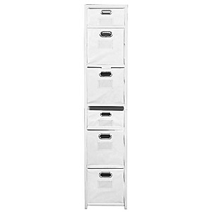 Regency Flip Flop 67 in Square Folding Bookcase with Folding Fabric Bins- White/White