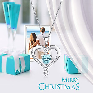 ESSIE ODILA Necklaces for Women Sterling Silver Birthstone Necklace for Women Heart Pendant Necklaces Birthday Anniversary Christmas Gifts Jewelry for Women Mom Wife