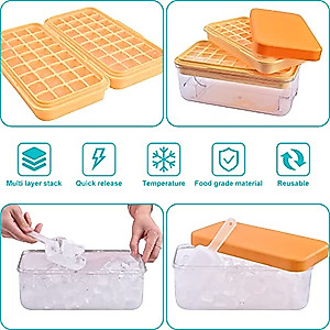 Burfocus Ice Cube Tray with Lid and Bin, Ice Trays Ice Maker for Freezer with Container Silicone Ice Cube Tray Mold Easy Release BPA Free Large Ice Cube Maker for Whiskey,Cocktail