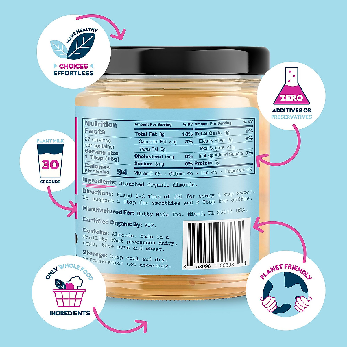 New Organic Almond Milk Unsweetened Plain Concentrate by JOI