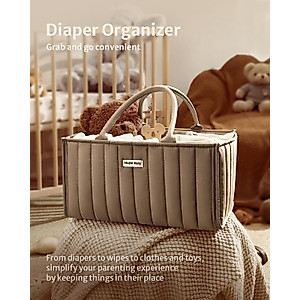 Blissful Diary Baby Diaper Caddy Organizer, Stylish Storage Basket for Newborn Essentials and Diaper Station, Gift for Baby Shower and Registry Must-Have, Mocha Brown