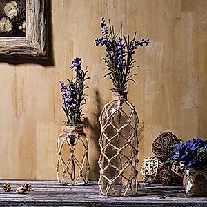 MyGift Coastal Style Decorative Glass Bottles with Rope Wrapping, Set of 2