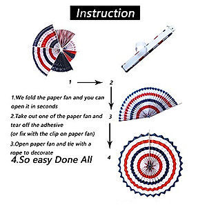 4th/Fourth of July Patriotic Ddecorations -Red White Blue Hanging Paper Fans for American Independence Day Party Decor Supplies(Set of 12)