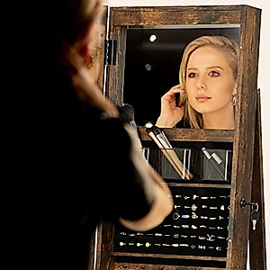 SERWALL 360 Rotating Jewelry Stand Organizer - Jewelry Armoire with Full-Length Mirror- Freestanding Dressing Mirror Jewelry Cabinet Storage - RUSTIC BROWN