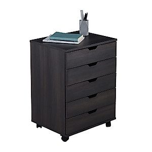 VICLLAX 5 Drawer Unit File Cabinet Under Desk Storage Cart for Home Office with Casters, Dark Walnut(Assemble Needed)