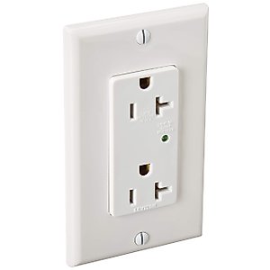 Leviton 5380-W 20 Amp, 125 Volt, Decora Plus Duplex Receptacle, Straight Blade, Industrial Grade, Surge w/ Indicator Light, White