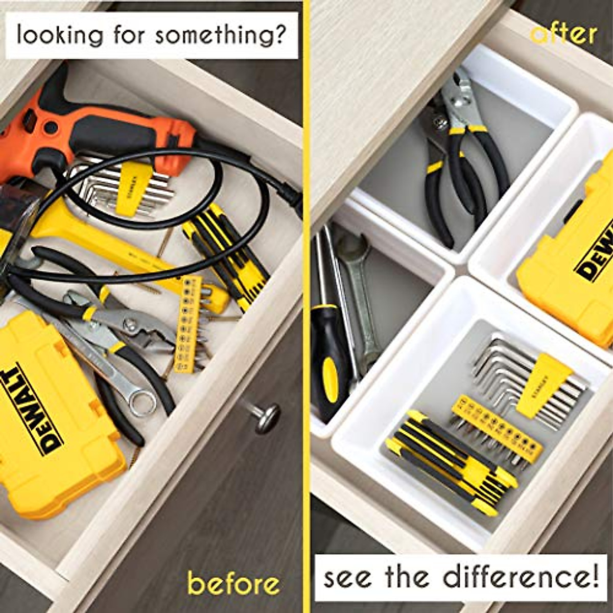 LIVORINI Drawer Organizers | Kitchen Drawer Organizer, Desk Drawer Organizer, Junk Drawer Organizer | Organization and Storage Tray [4 Pcs]