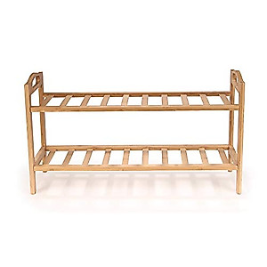 BambooMN 2-Tier Bamboo Wood Shoe Rack, for Entryway or Doorway - Natural Finish - Single Rack