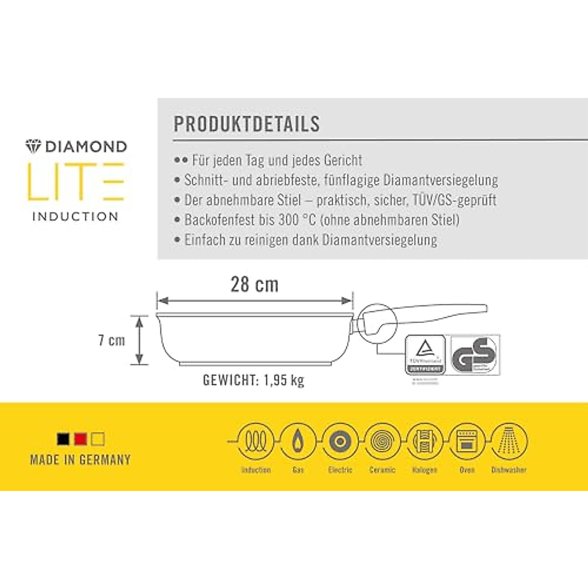 Woll Norbert Diamond Lite 1728DPI Induction Cast High-Rim Pan AS 28 cm/7 cm/3.5 litres Black