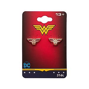 Officially Licensed Hypoallergenic DC Comics Jewelry Wonder Woman Stainless Steel Stud Earrings For Womens