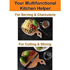 ECOSALL Apple-shaped Solid Wood Cutting Board With Handle For Fruit and Veggies – Small Wooden Bread Board, Cheese Serving Platter, Round Charcuterie Board – 100% Natural, Reversible, Presentable