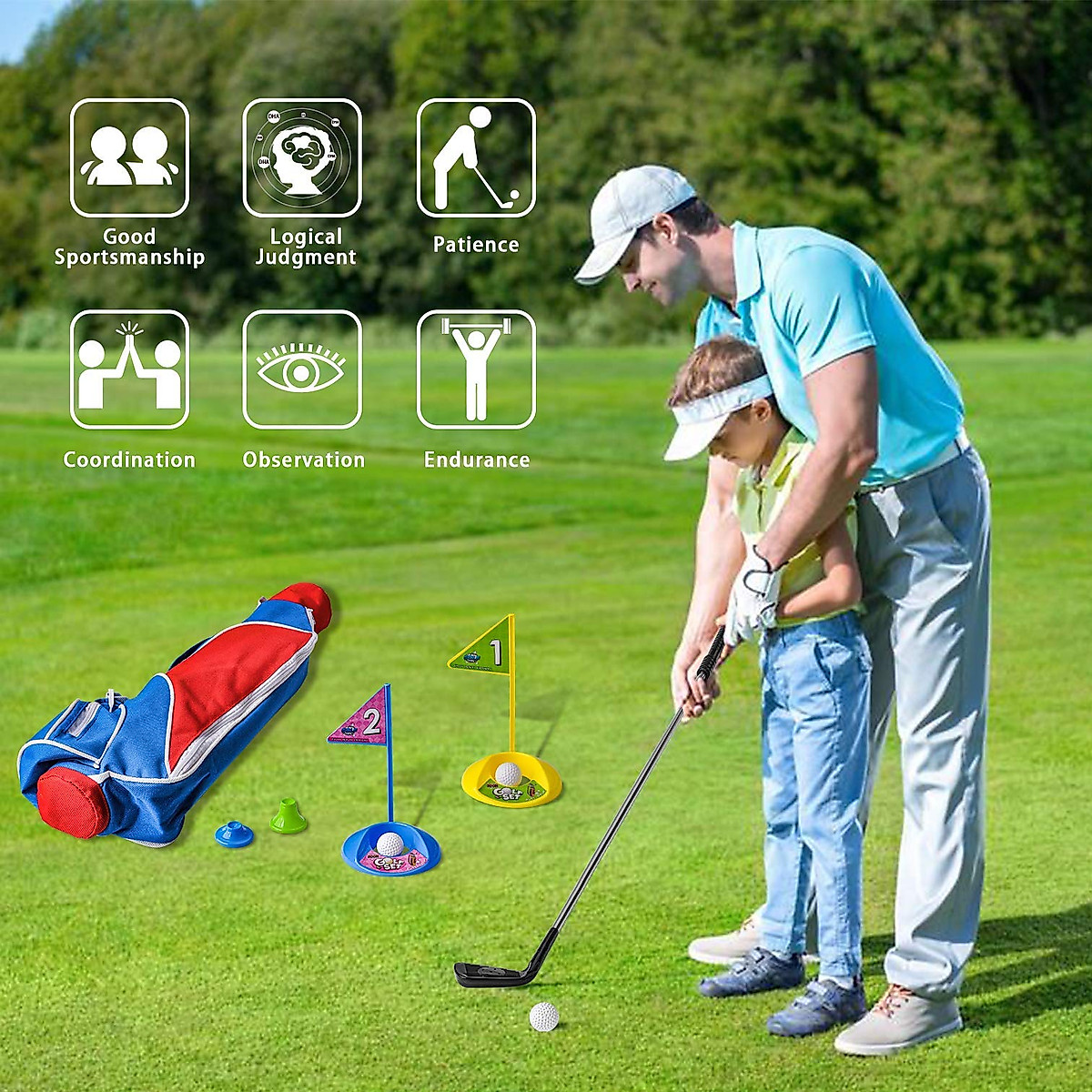 Zac-T Toddler Golf Clubs Set/Deluxe Happy Kids Golf Ball Gameplay Sports Toys for Kids Boys Girls Indoor Outdoor Play, Christmas Birthday Gift
