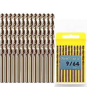 NewShark 9/64" Cobalt Drill Bits, 10 Pack of M35 HSS Metal Drill Bit Set for Hard Metal, Stainless Steel, Cast Iron,Cobalt Drill Bits with Storage Case