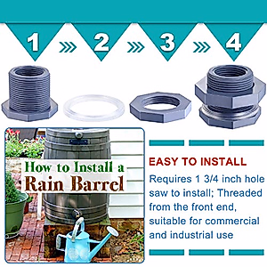 Outus 2 Pieces 1 Inch PVC Bulkhead Fitting PVC Bulkhead Fittings Rain Barrel Bulkhead Aquarium Bulkhead Tank Bulkhead Aquarium Bulkhead for Rain Barrels, Aquariums, Water Tanks and Ponds