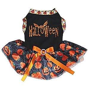 Petitebella Halloween Puppy Dog Dress (Black/Cobweb, Small)
