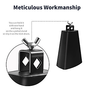 Soulmate Cowbell 5 inch Metal Steel Cow Bell Instrument Noise Makers Cowbell Hand Percussion Cow Bells with Handle Stick for Drumset