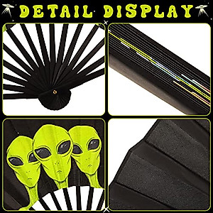 Taiyin 2 Pcs 13 Inch Large Alien Hand Fan Rave Festival Accessories Alien Folding Fans for Men Women Party Dance Performance Festival Party Gift