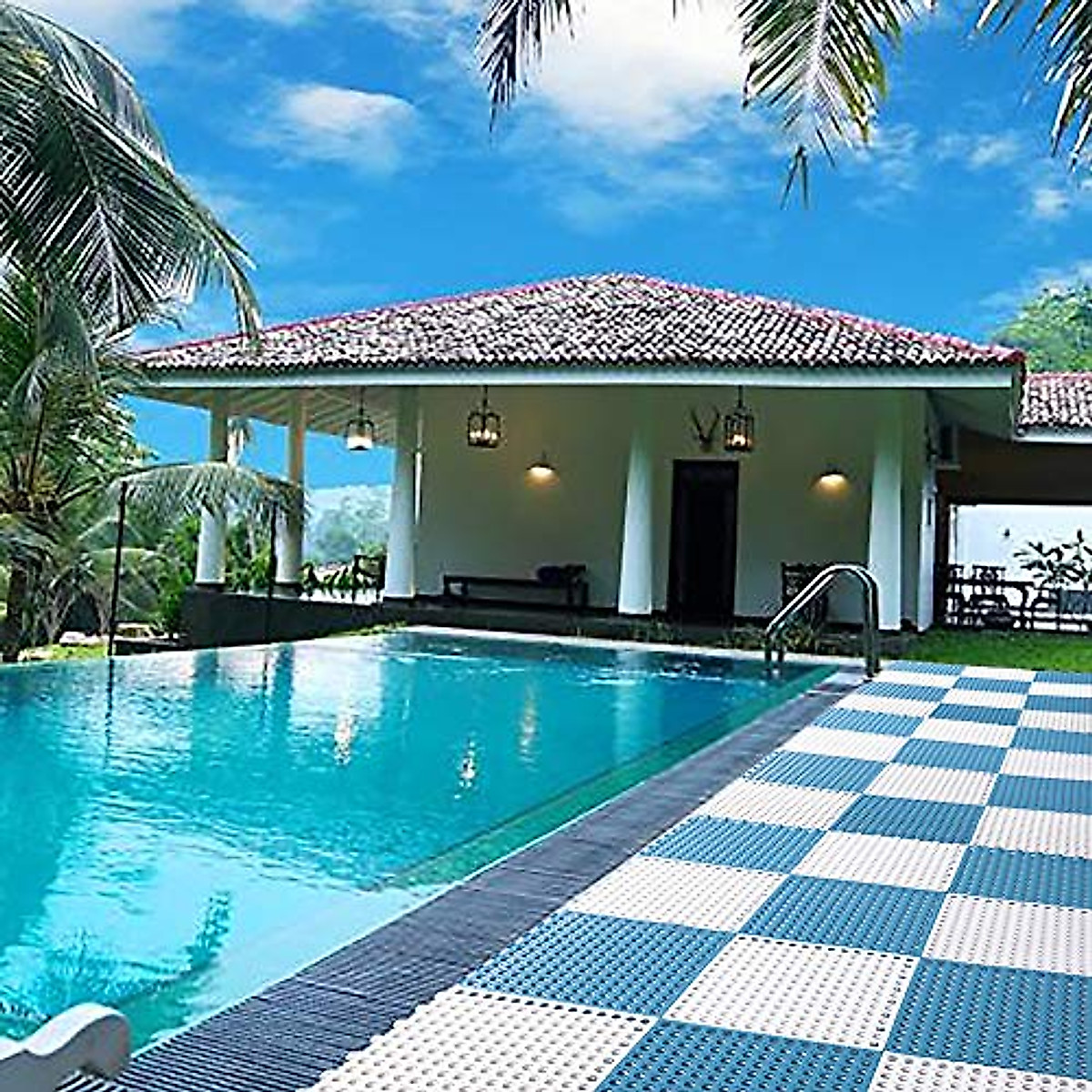 12PCS Interlocking Soft PVC Floor Tiles, No-Slip Pool Shower Bathroom Kitchen Mat with Drain Hole 11.75'' x 11.75'' Decking Tiles Outdoor and Indoor